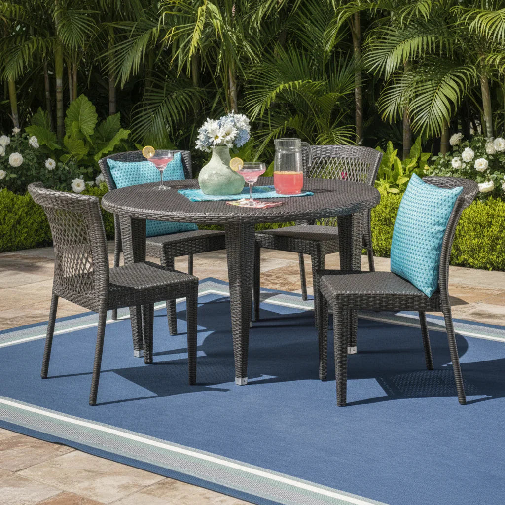 Adeela Outdoor All-Weather Resistant Rattan Wicker 5-Piece Dining Set ...