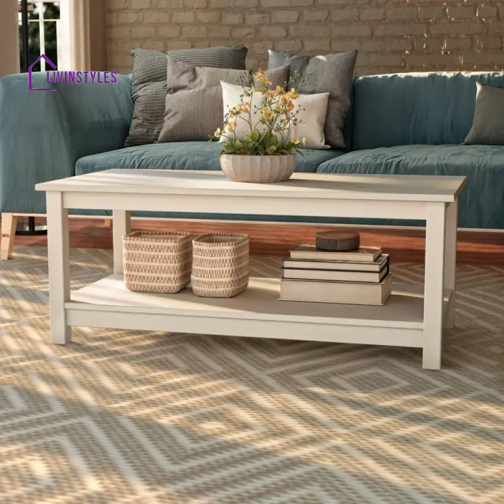 Ananya Solid Wood Coffee Table in White Finish – LivIn Styles