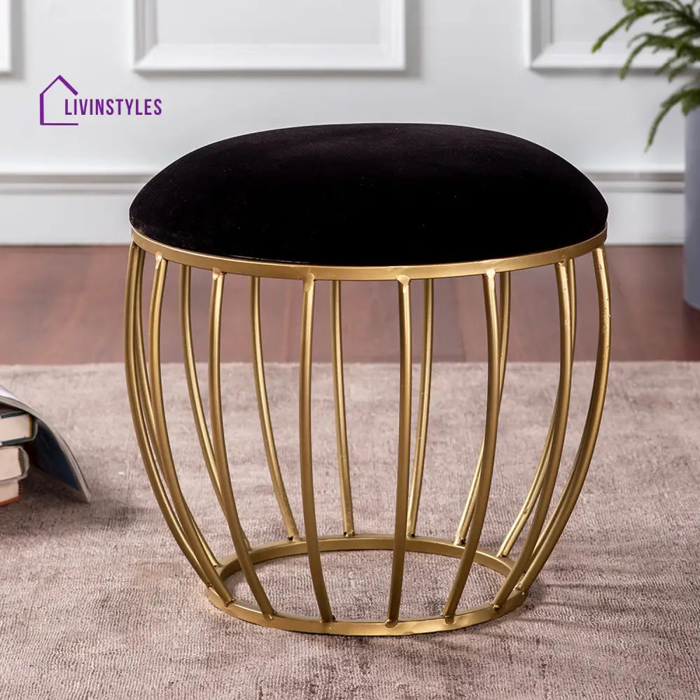 Classic Velvet Cage Metallic Stool in Black Color – LivIn Styles