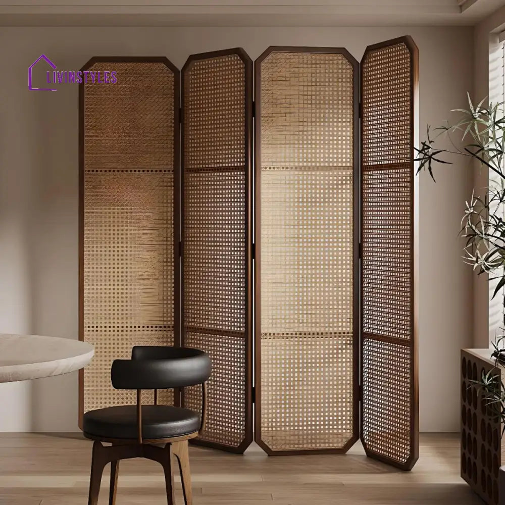 Harriet Wooden and Cane Weaving Room Partition for Living Room – LivIn ...
