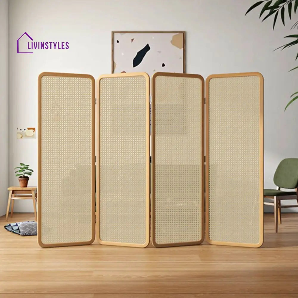 Marigold Wooden and Cane Weaving Room Partition for Living Room – LivIn ...