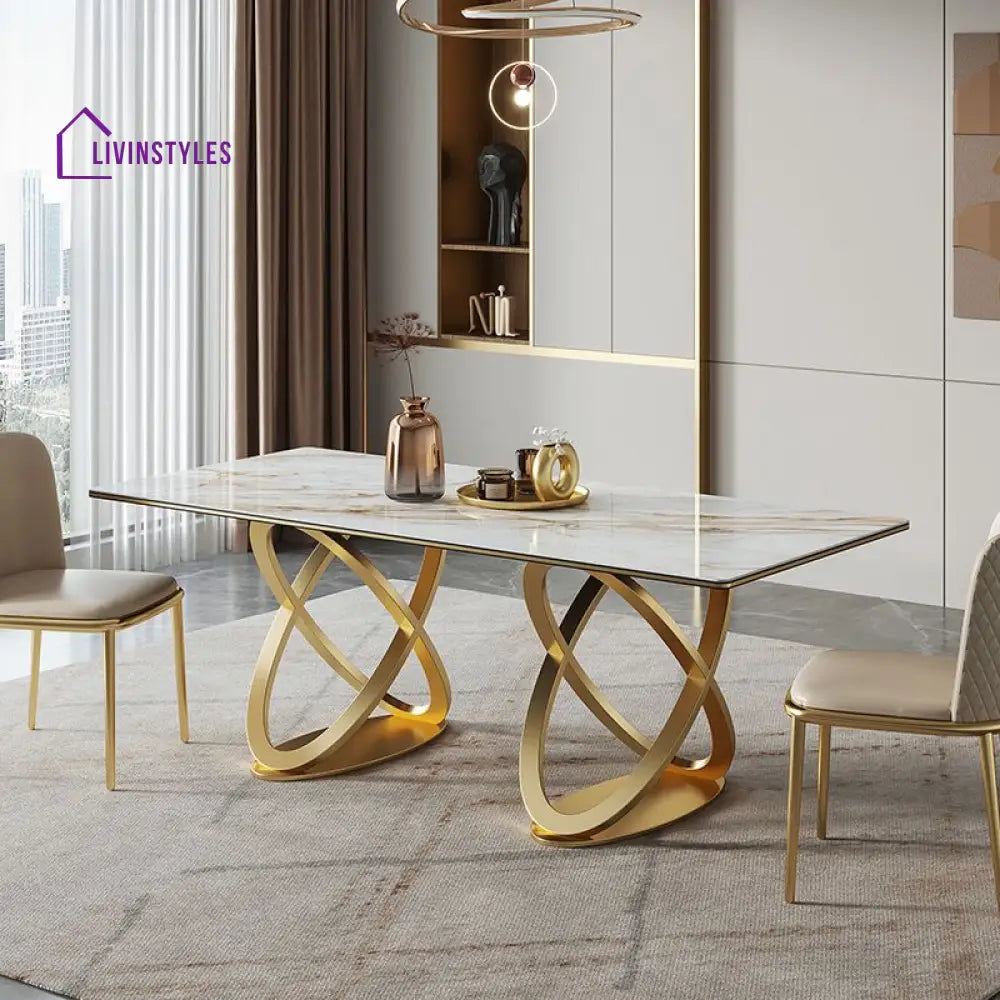 Prachi Stainless Steel Luxury Modern Rectangle White Marble Dining Tab ...