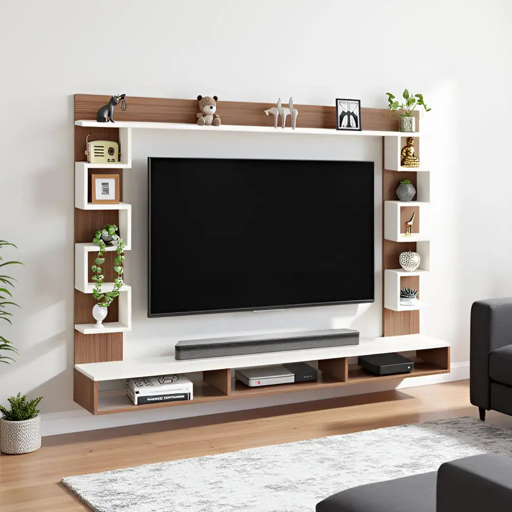 Radhika Modern TV Stand & Showcase for 55 Inch TVs - White Exotic Teak ...