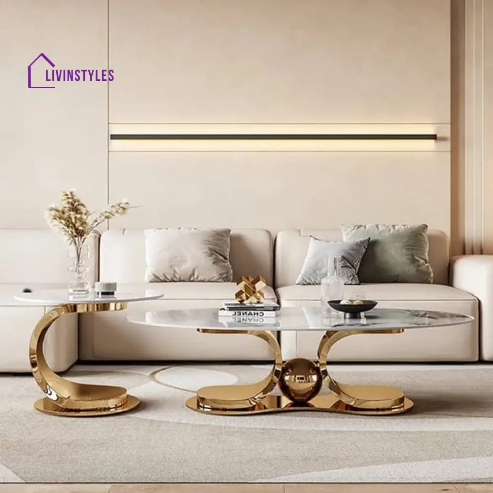 Buy Radiant Double Bool Composite Marble Coffee Table Set Online In ...