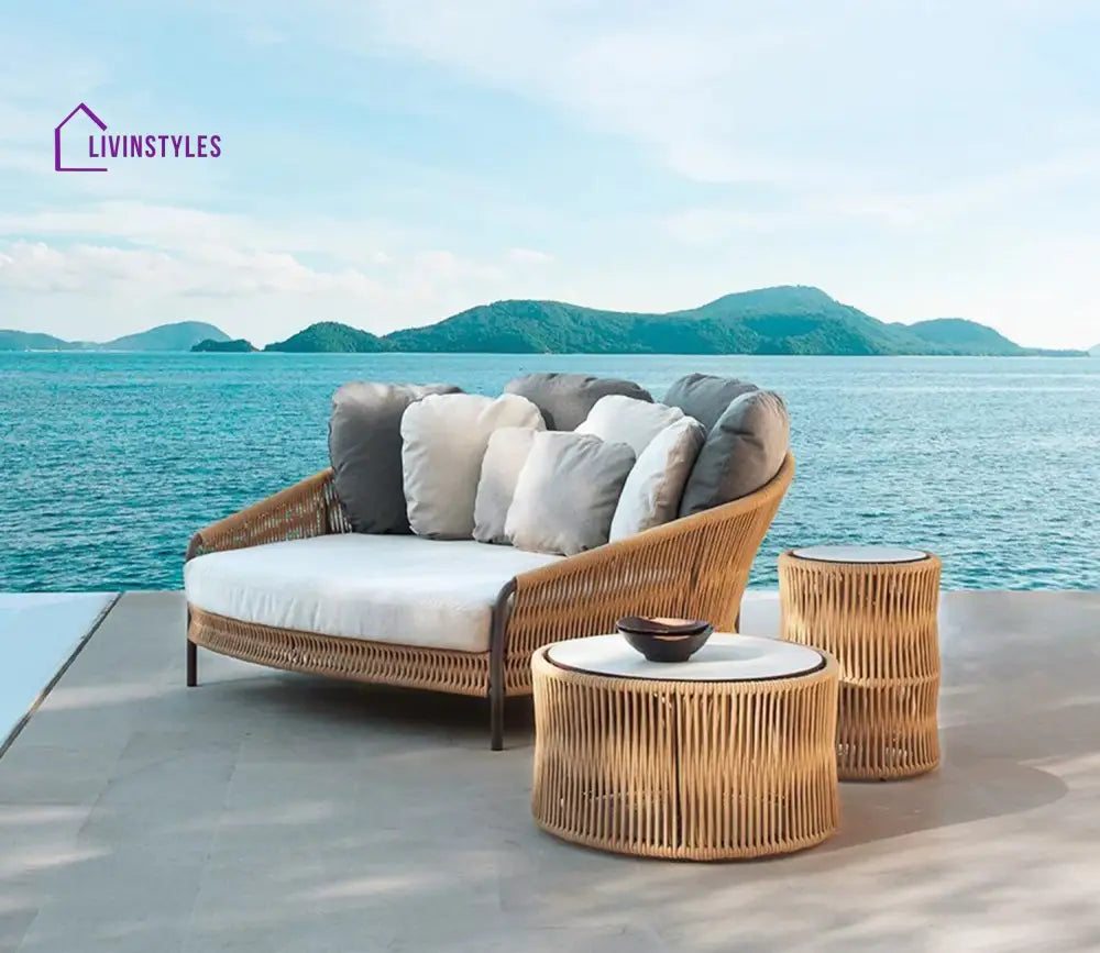 Sam Beige Rope Daybed With Round Table And Off White Cushions – LivIn ...